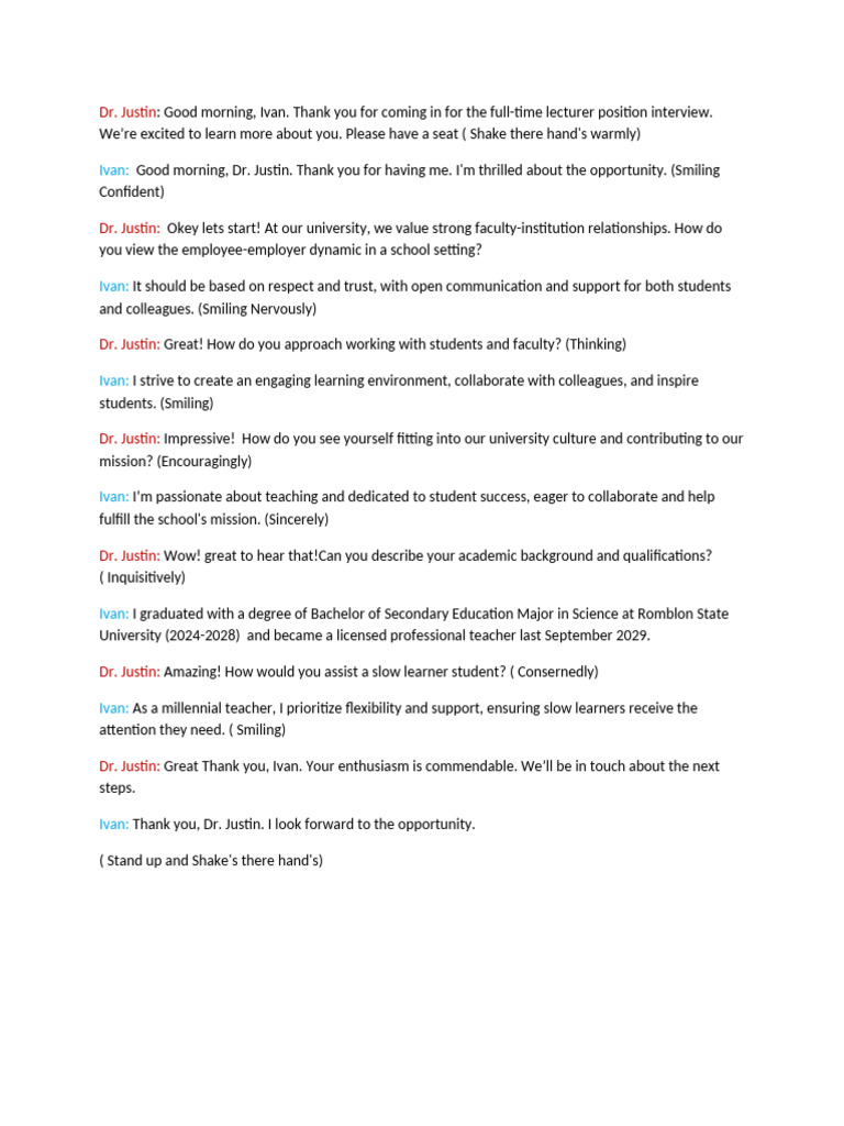 Script for Mock Job Interview | PDF