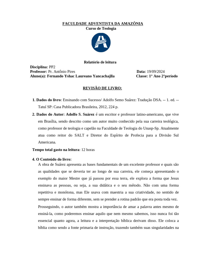 Ensino na Escola Sabatina: Métodos e Práticas | PDF | Aprendizado | Livros