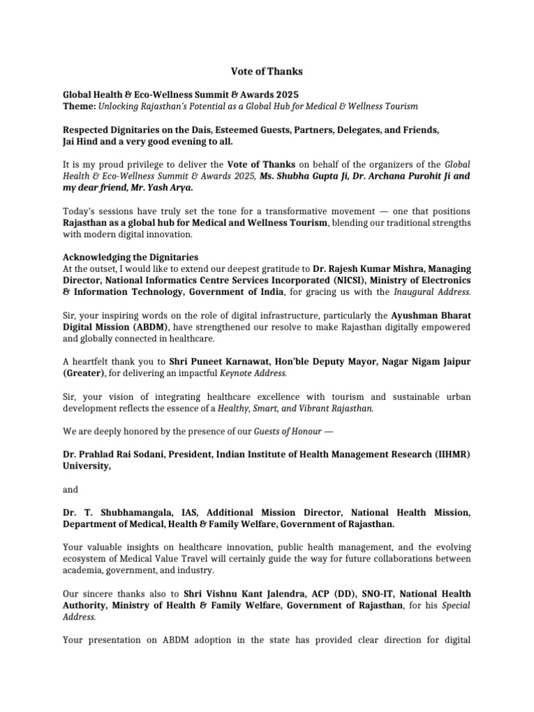 Speech_Vote of Thanks | PDF