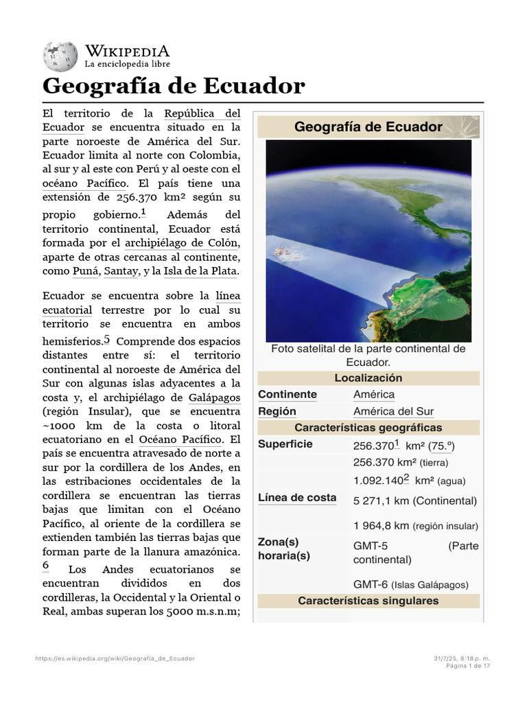 Geografía de Ecuador - Wikipedia, La Enciclopedia Libre | PDF ...