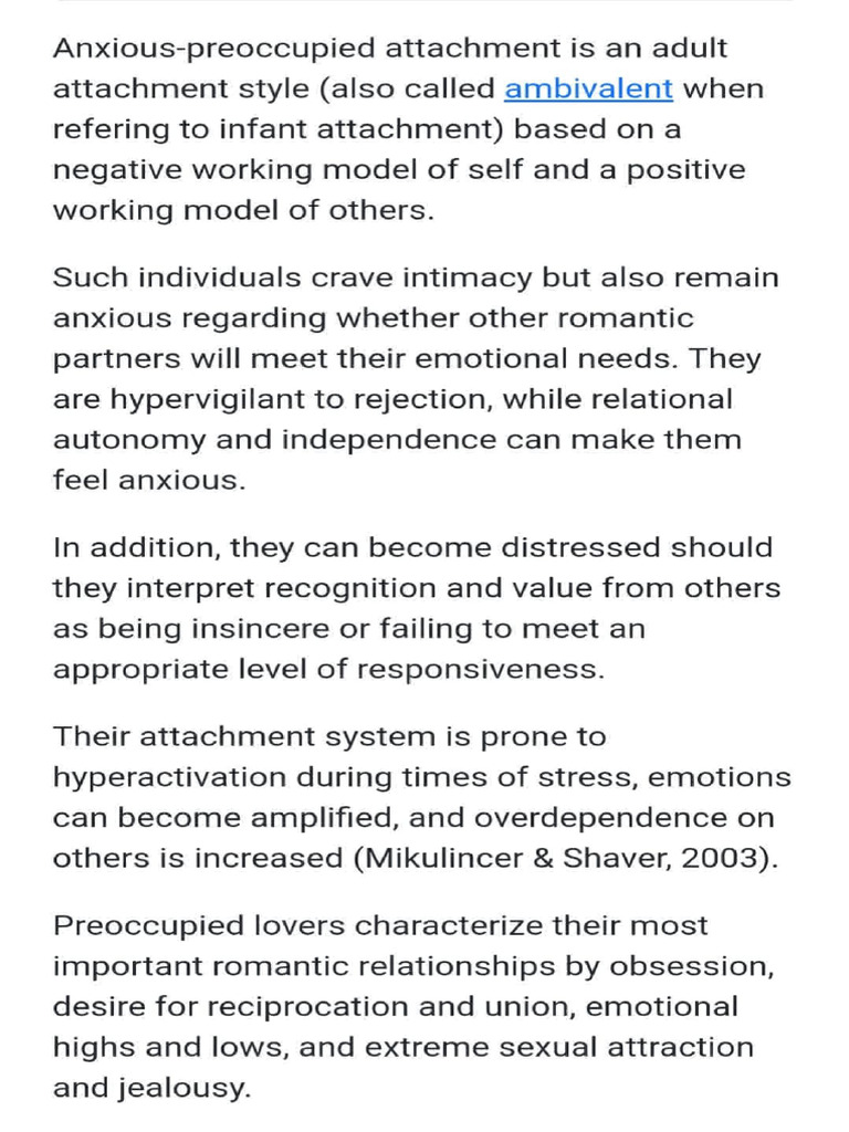 Anxious attachment | PDF | Attachment Theory | Anxiety