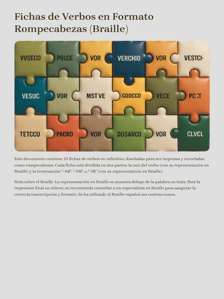 Fichas de Verbos en Formato Rompecabezas Braille | PDF | Lingüística ...