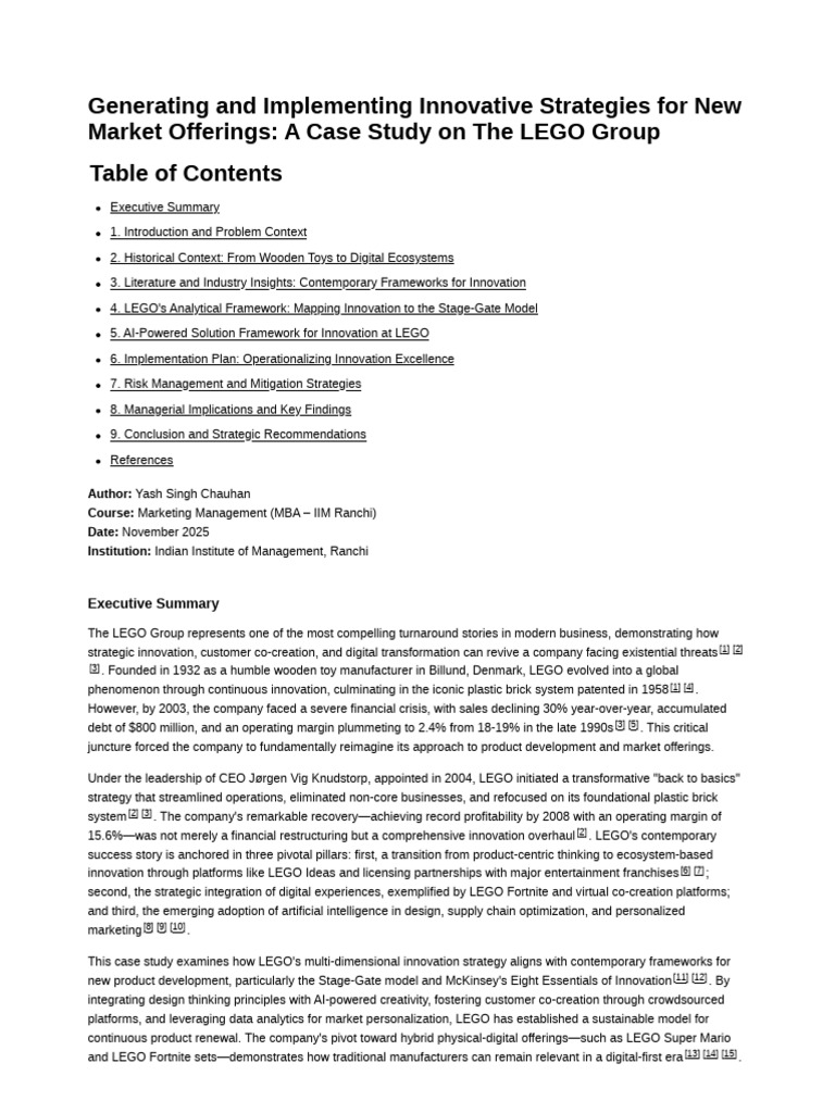 LEGO Innovation Case Study | PDF | Artificial Intelligence ...