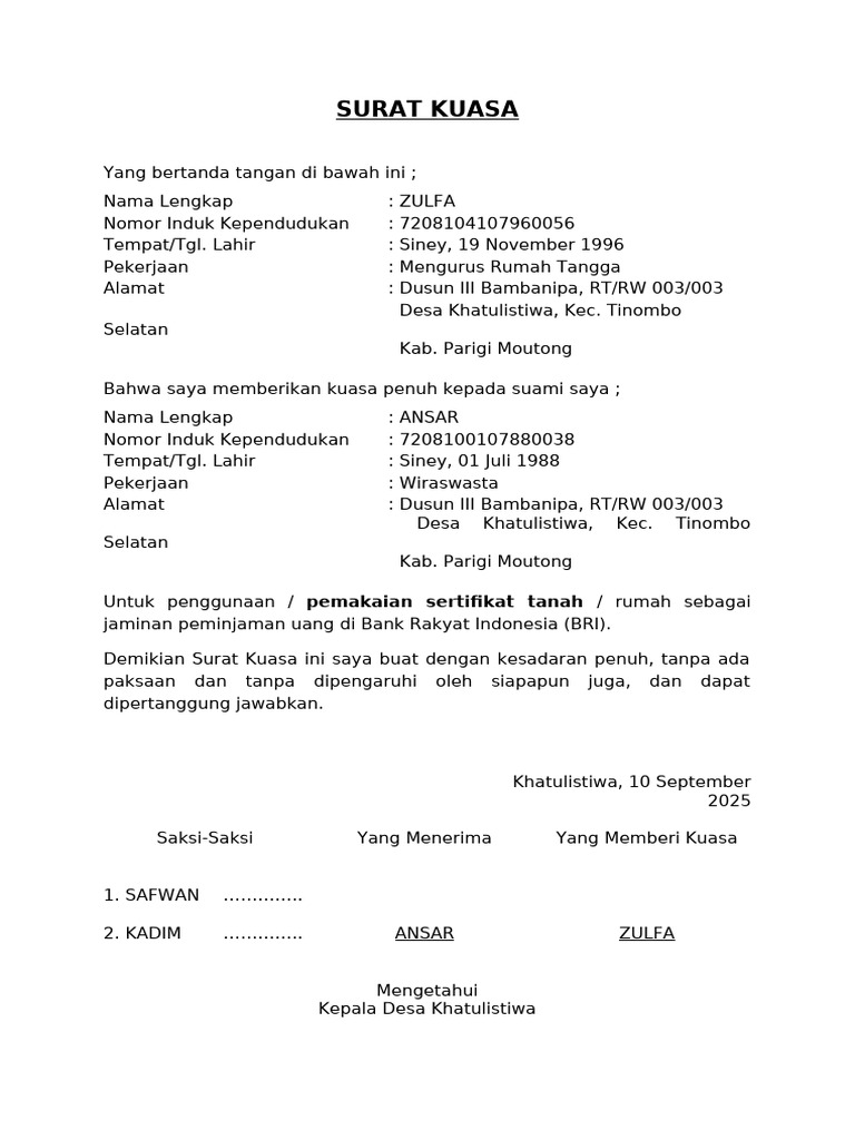 Surat Kuasa Cetak Rekening Koran | PDF