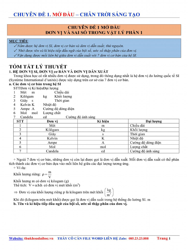 Don Vi Va Sai So Trong Vat Ly Phan 1 | PDF