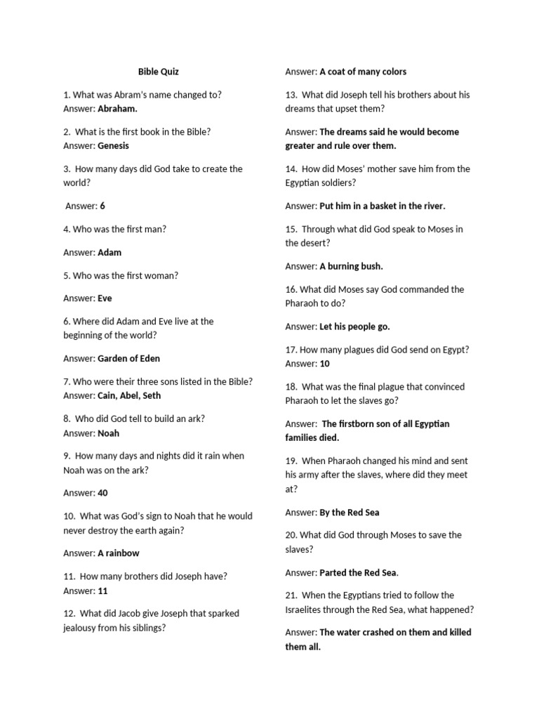 Bible Quiz | PDF | Jesus | Saint Joseph