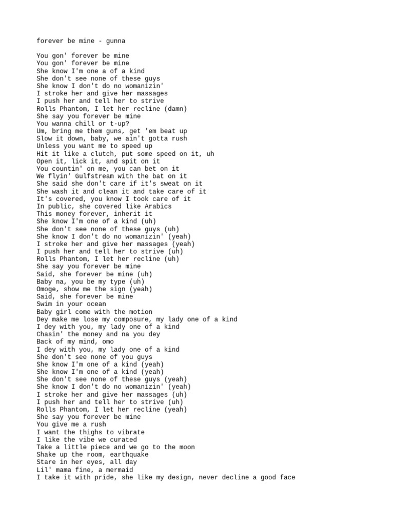 Gunna's "Forever Be Mine" Meaning | PDF