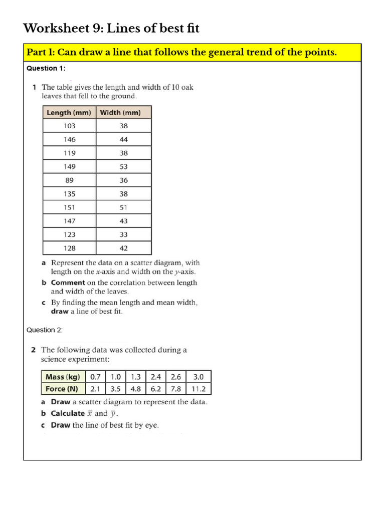 Lines of Best Fit Worksheet | PDF