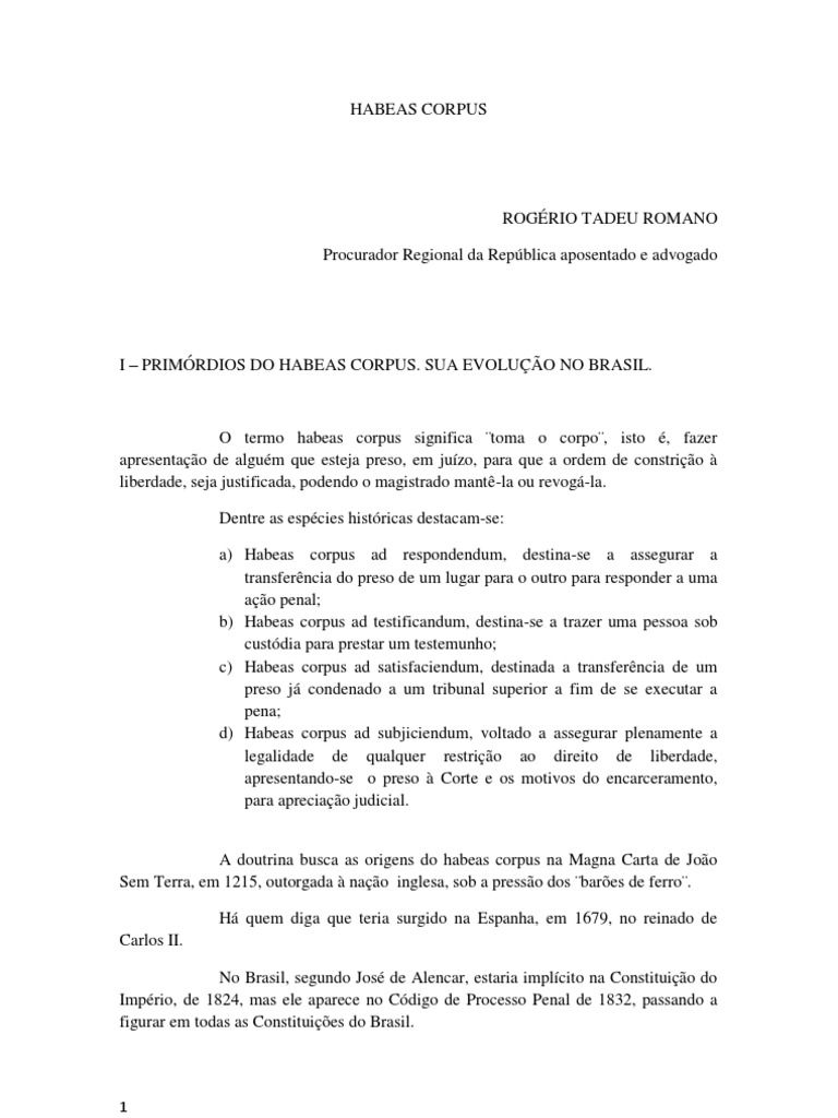 Habeas Corpus PDF | Habeas corpus | Procedimento criminal