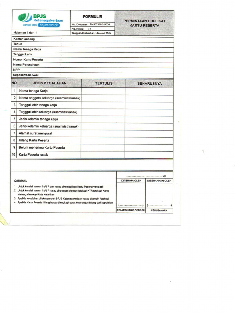 Formulir Koreksi TK Aktif | PDF