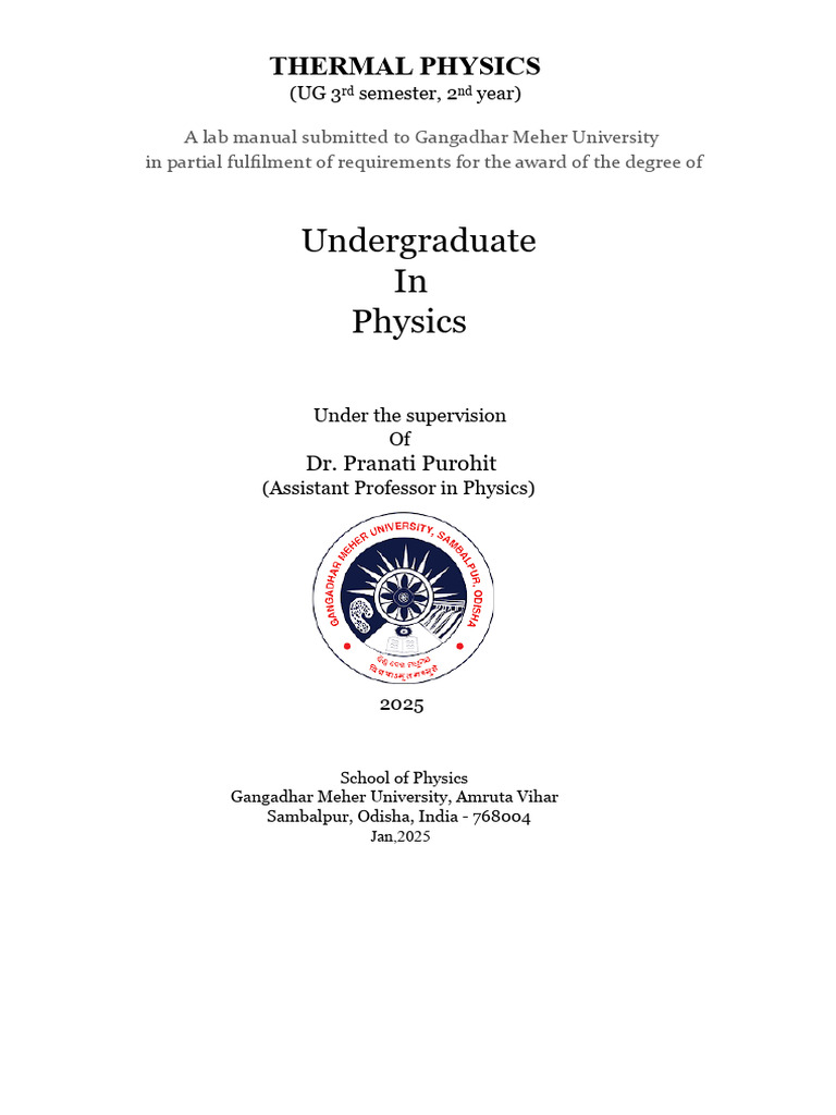Thermal Physics Lab Manual for UG Students | PDF