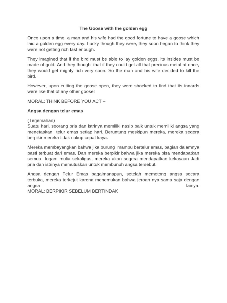 The Goose With The Golden Egg | PDF