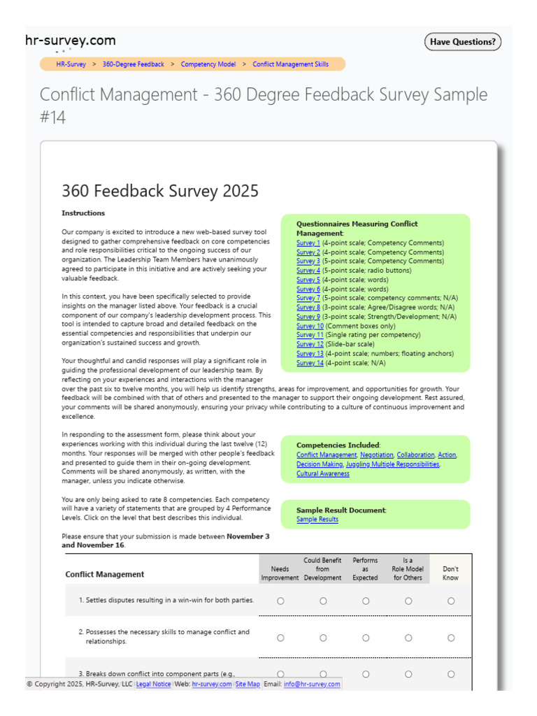 Conflict Management Competency Questionnaire E | PDF | Negotiation | Decision Making