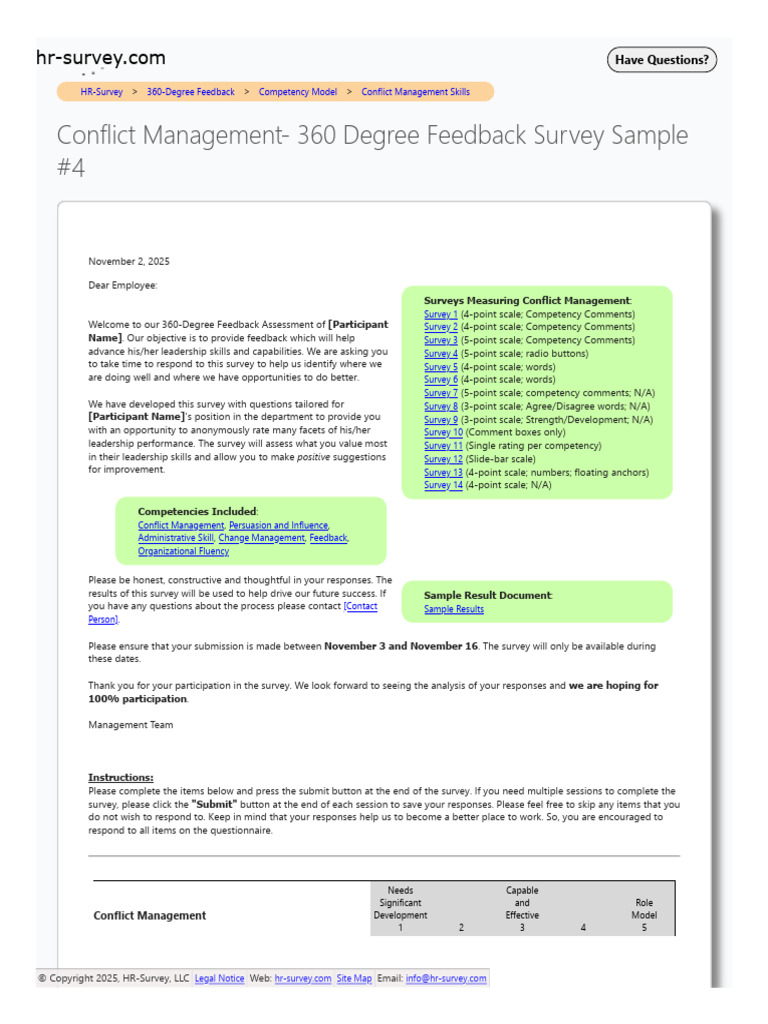 Conflict Management Competency Questionnaire 4 | PDF | Survey ...