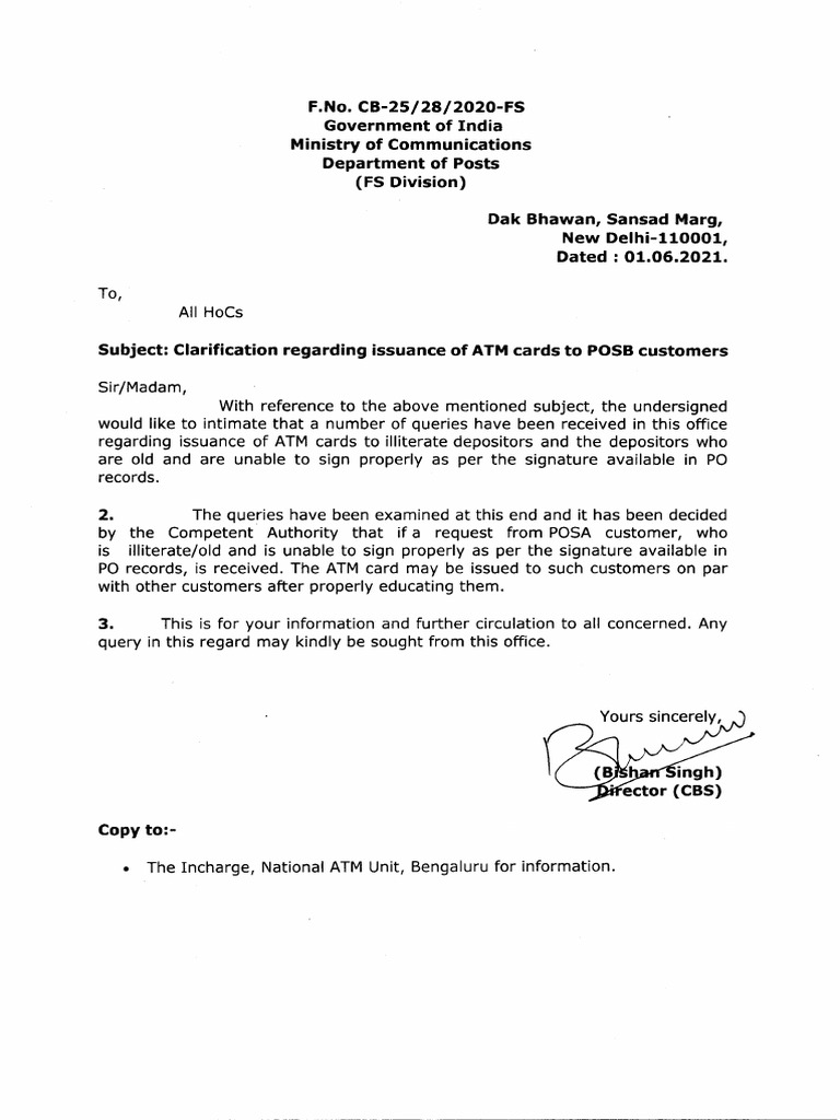 Atm Card Issuance Letter | PDF