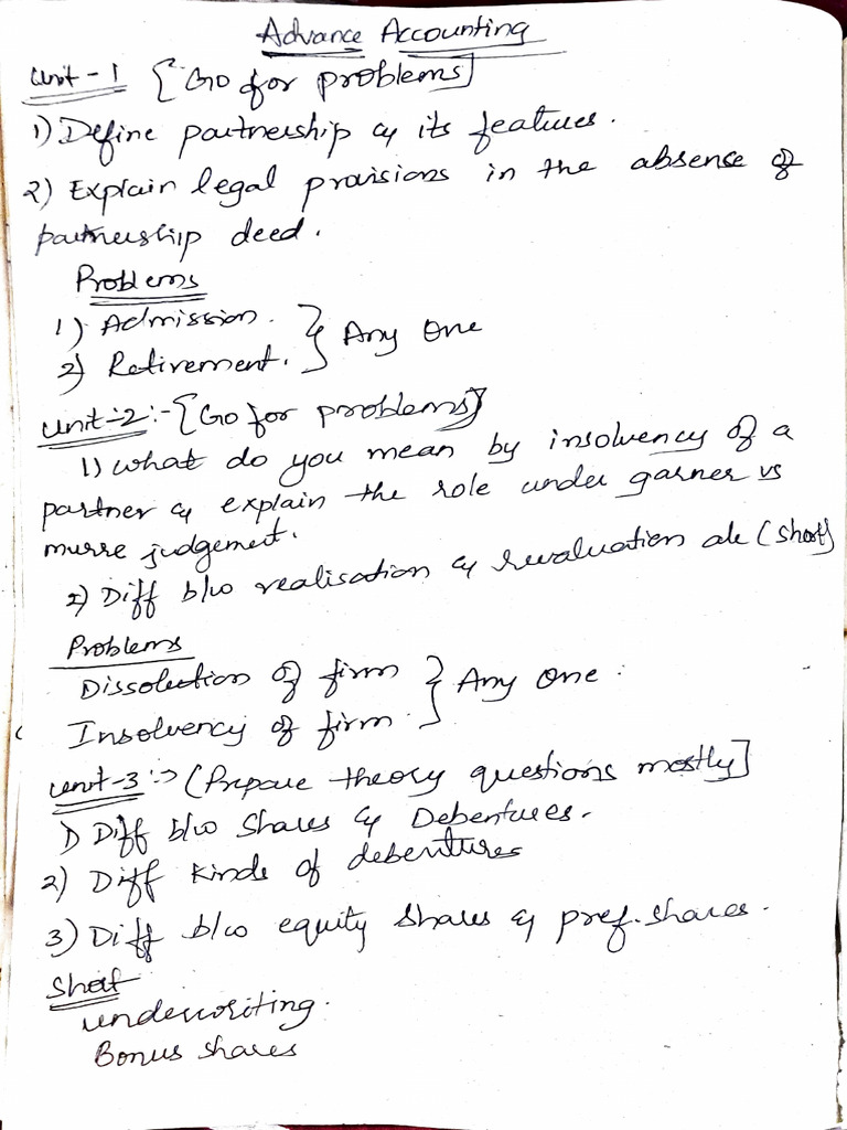 Important Questions of Advance Accounting | PDF