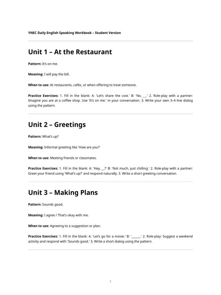 Daily English Speaking Workbook Guide | PDF