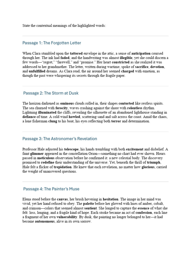 Contextual Meaning Exercise 1 | PDF
