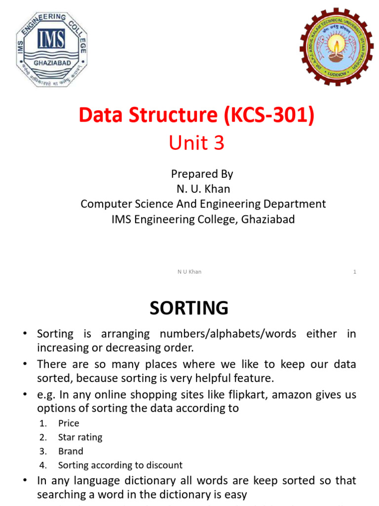 Unit-3 Introduction To Sorting & Bubble Sort | PDF | Computer Data Storage | Data Management