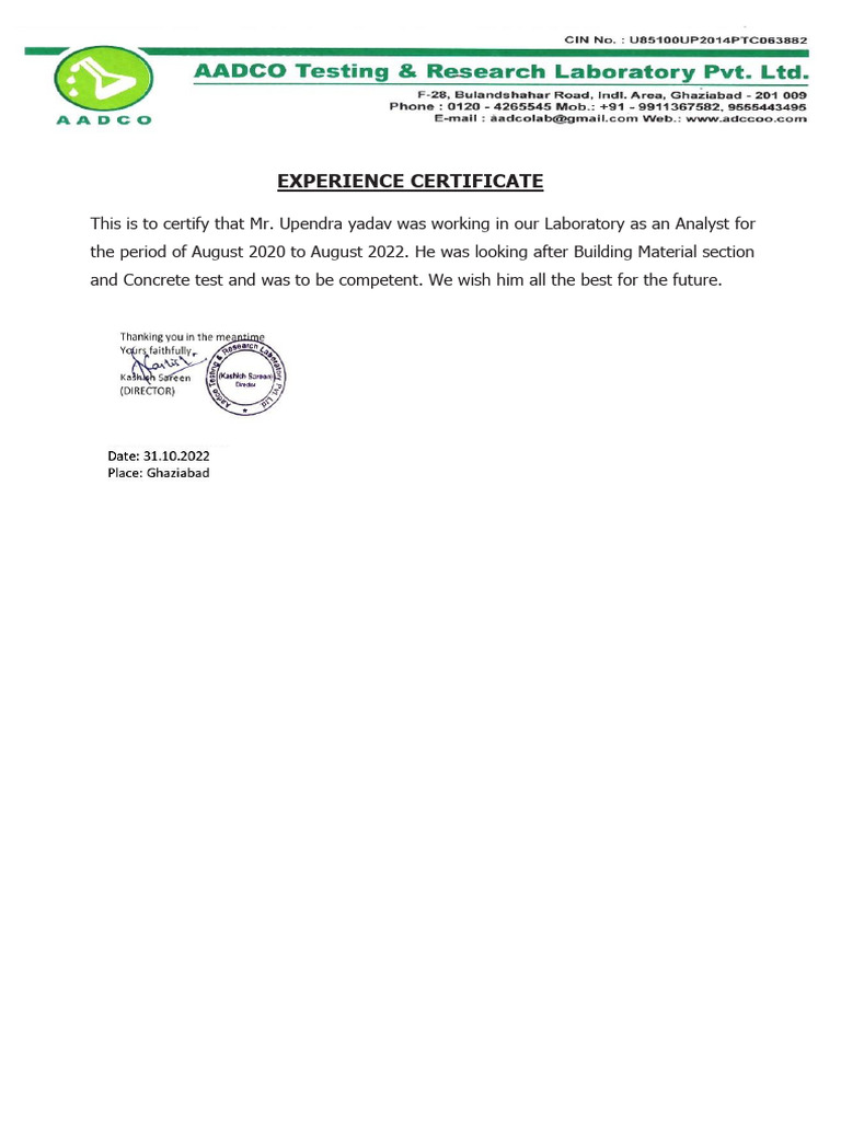 Experience Certificate for Analyst Role | PDF