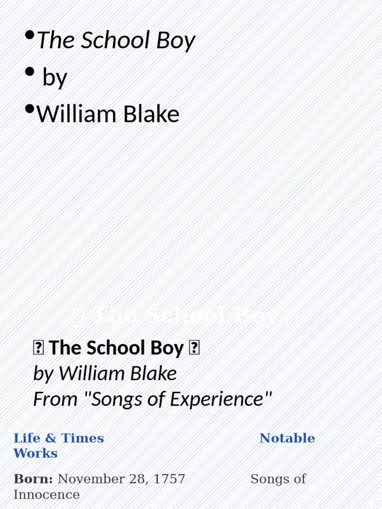 Class 8 English Poem THE SCHOOL BOY | PDF | Learning | Poetry