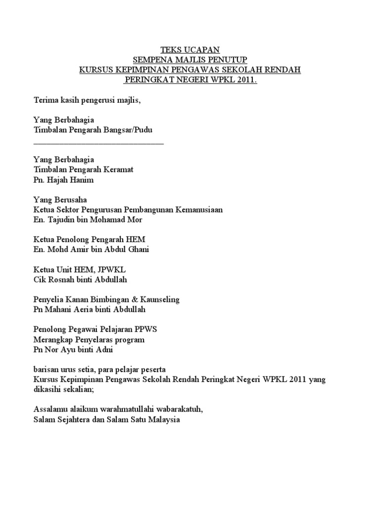 TEKS UCAPAN Perasmian Penutup | PDF