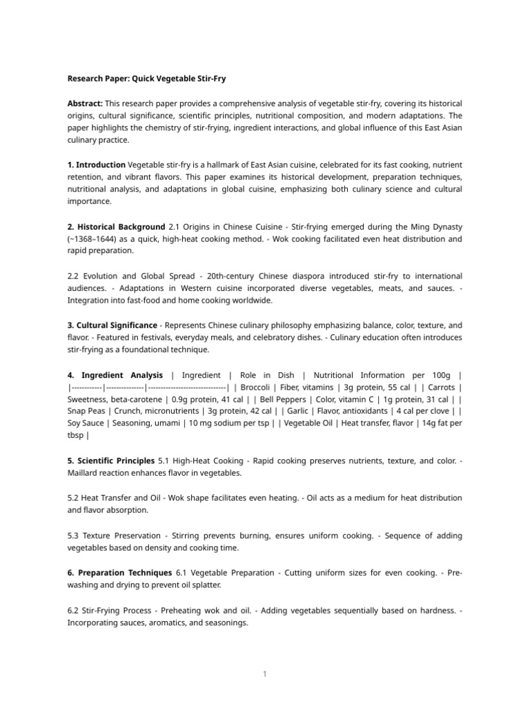 Research Paper Vegetable Stir Fry Full | PDF | Stir Frying | Cooking