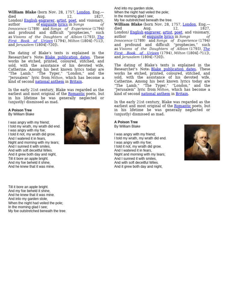 William Blake: Poet and Visionary | PDF | William Blake | English Poetry