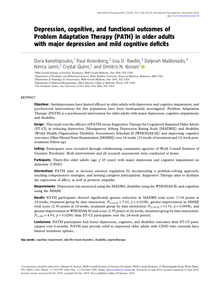 Depression, Cognitive, and Functional Outcomes of Problem Adaptation ...
