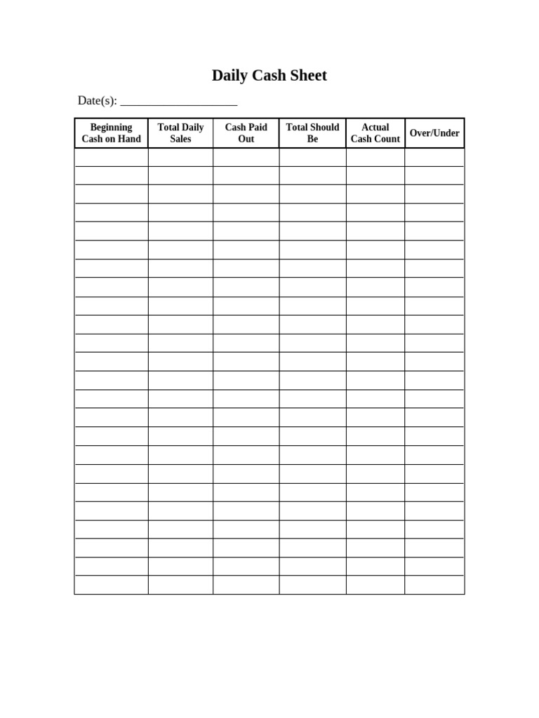 Daily Cash Sheet | PDF