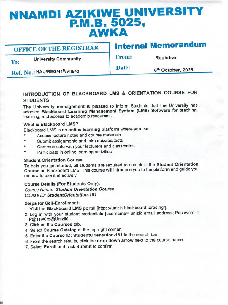 Introduction of Blackboard LMS & Oreintation Course for Students | PDF