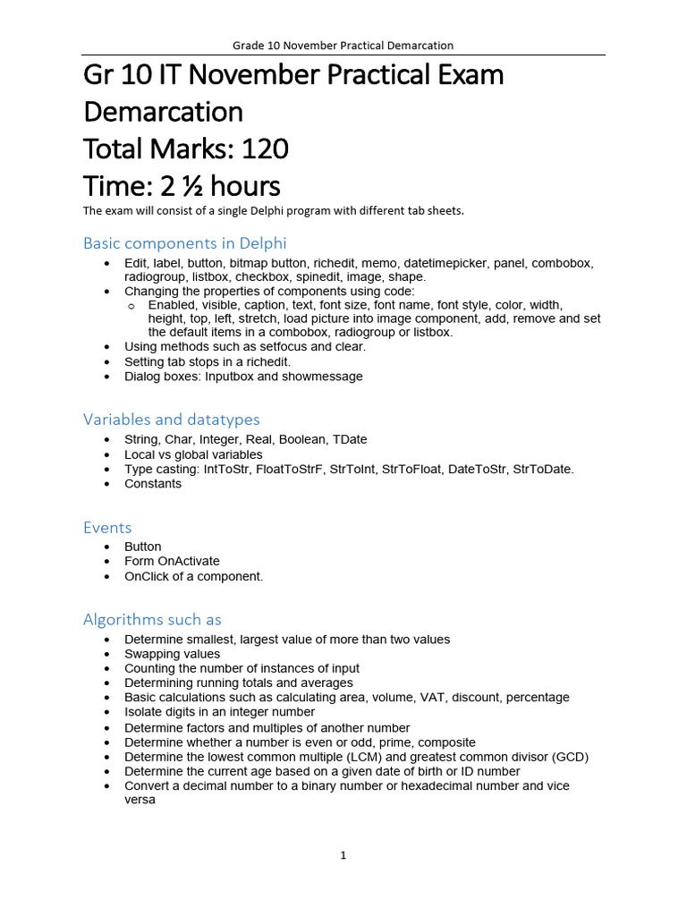 Grade 10 PRACTICAL EXAM November Demarcation | PDF | String (Computer Science) | Arithmetic