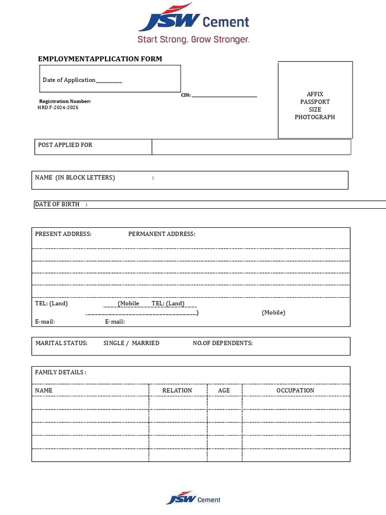 Employment Application Form (1) | PDF | Salary | Employee Relations