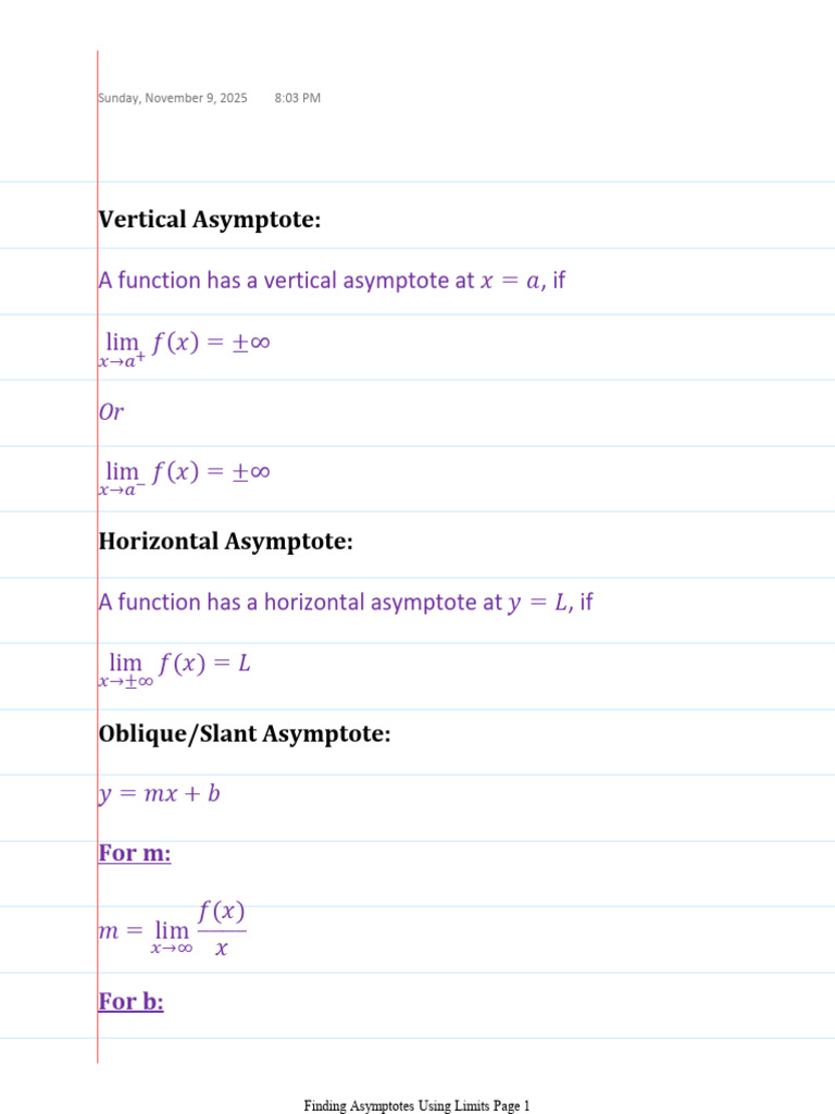 Finding Asymptotes Using Limits | PDF