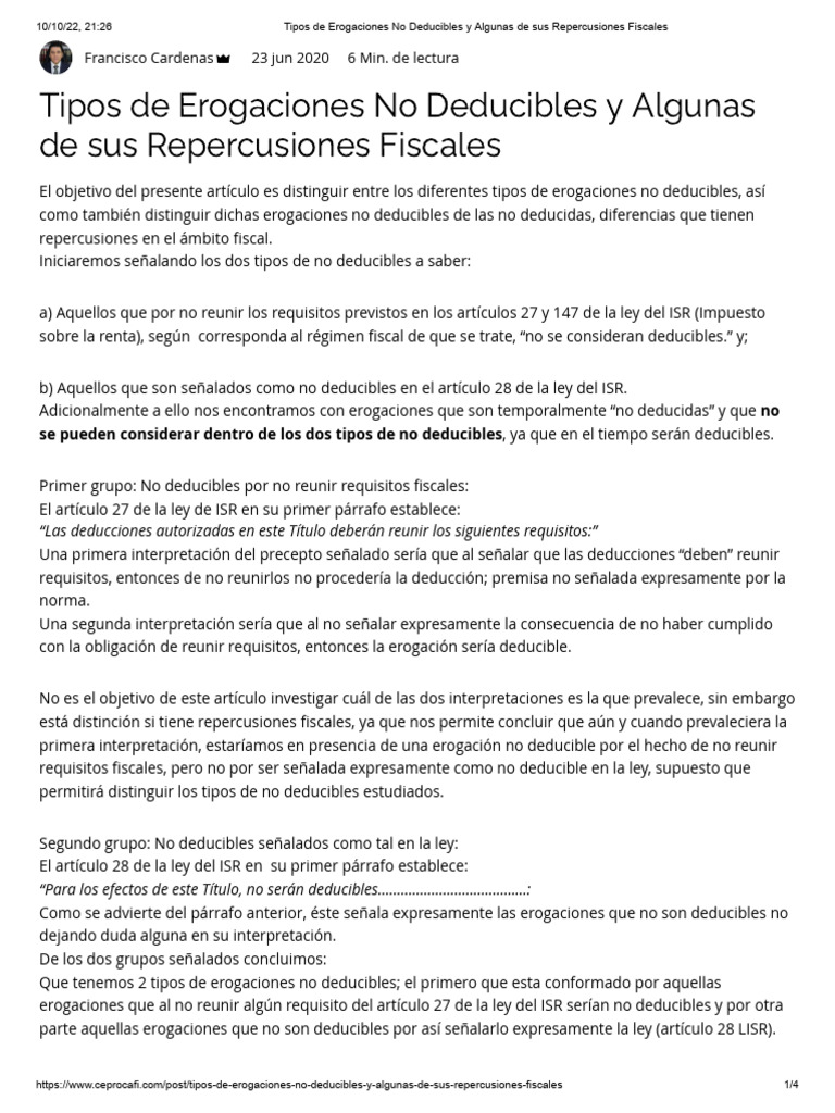 Erogaciones No Deducibles y Fiscalidad | PDF | Impuesto sobre la renta ...