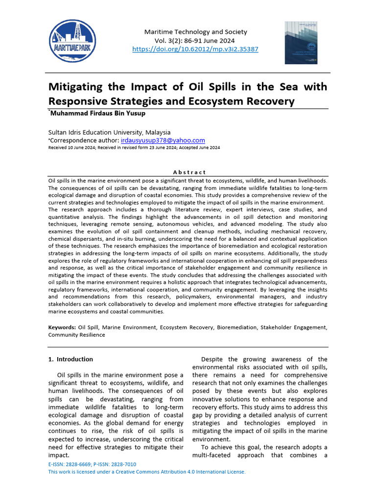 Mitigating The Impact of Oil Spills in The Sea With Responsive ...