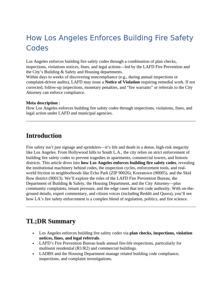 LA Building Fire Safety Enforcement Guide | PDF | Fire Safety ...