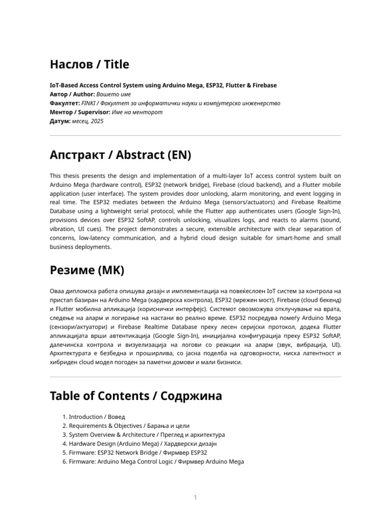 Graduation Project Documentation - Io T Access Control (Esp32 + Arduino Mega + Flutter ...