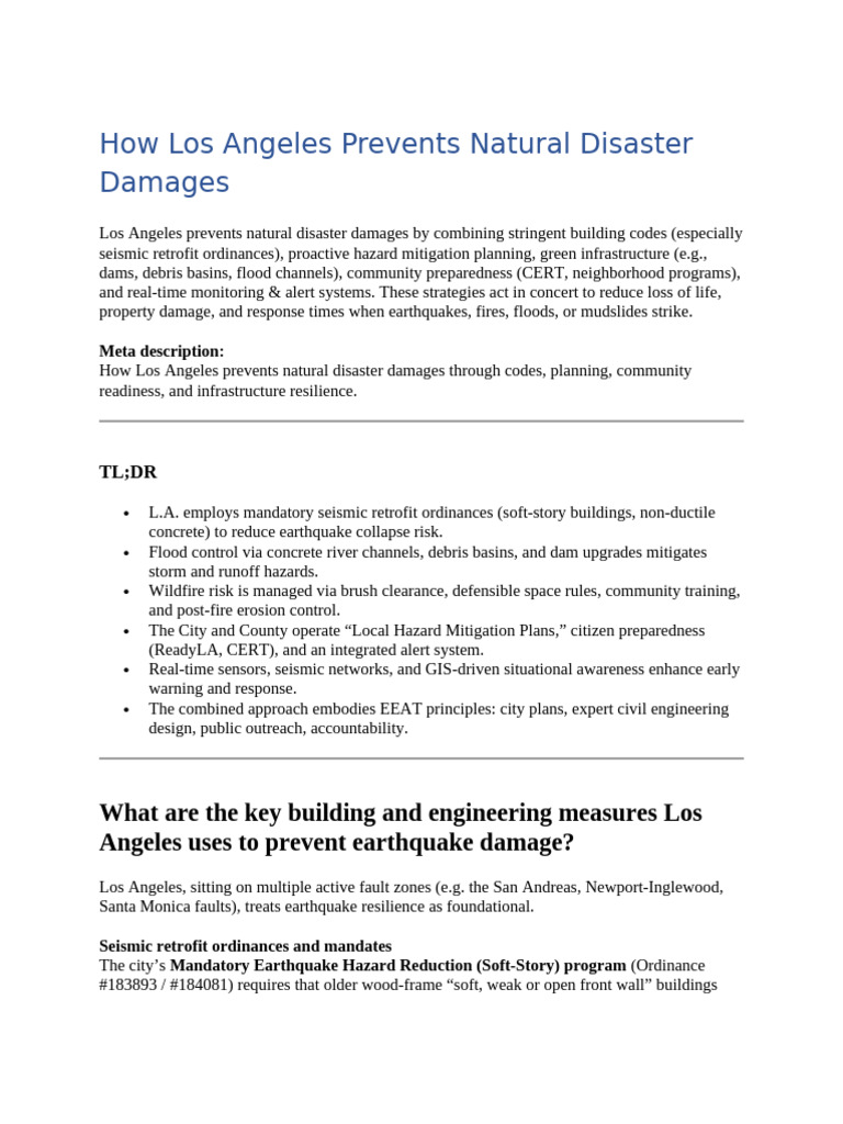 L.A.'s Strategies for Natural Disaster Resilience | PDF | Flood ...