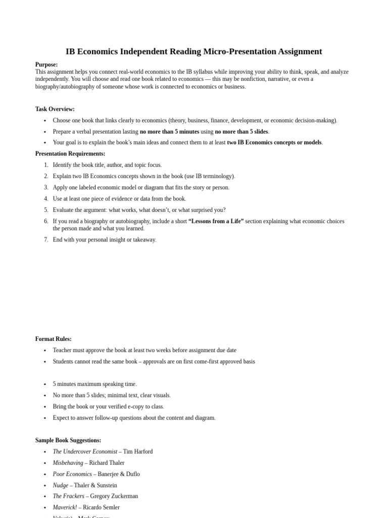 IB Economics Independent Reading Micro Presentation and Rubric | PDF ...