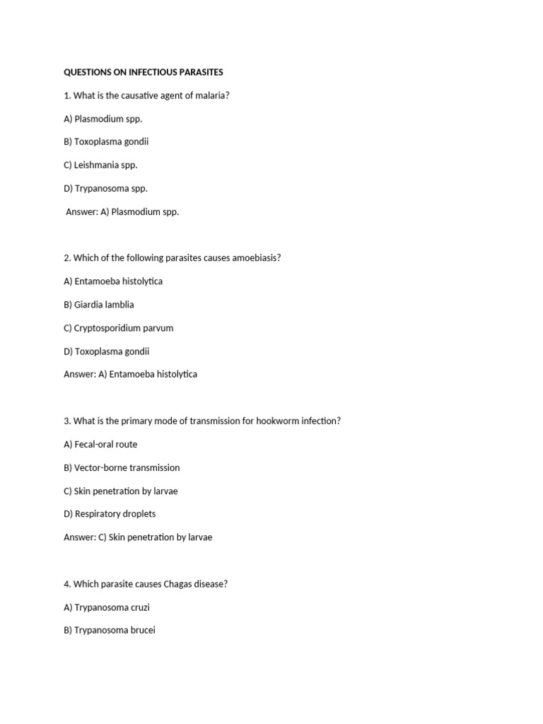 MCQ On Infectious Parasites by DELE-WPS Office | PDF | Parasitism ...