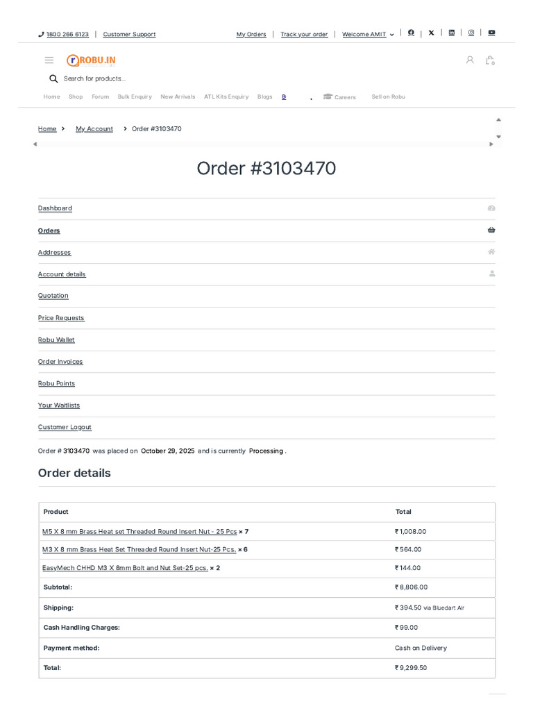 My Account - Access Your Orders, Other Details - Robu | PDF | Screw ...