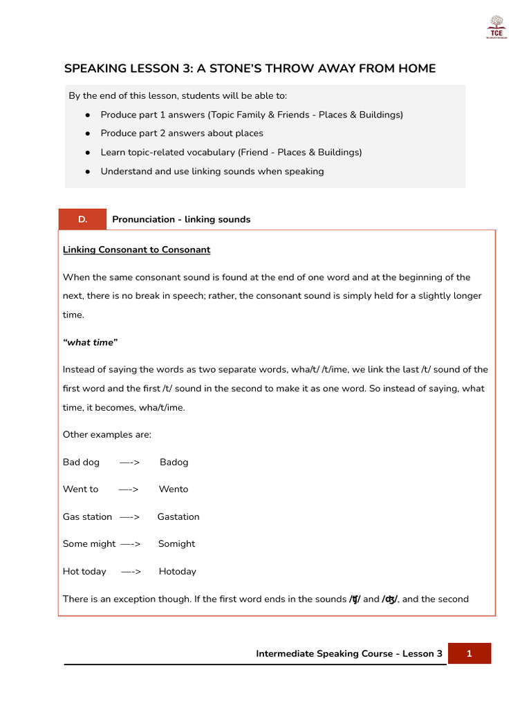 (INTER) - Speaking Lesson 3 | PDF | Consonant | Libraries