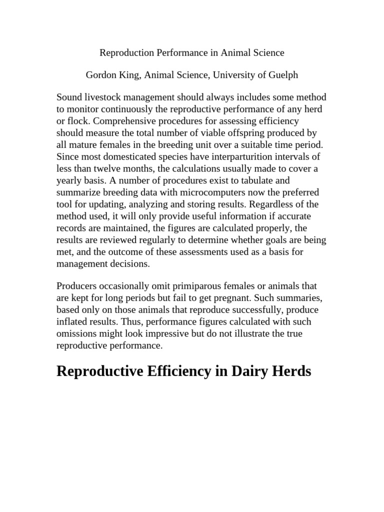 Reproduction Performance in Animal Science | PDF | Dairy Cattle | Cattle