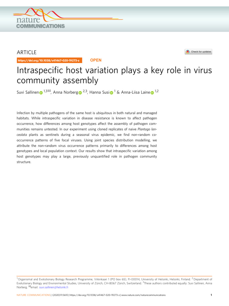 Sallinen Et Al - 2020 - Intraspecific Host Variation Plays A Key Role ...