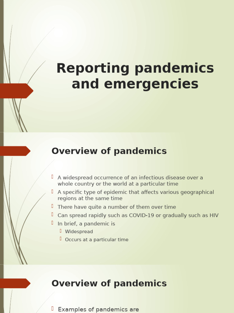 Reporting Pandemics and Emergencies | PDF | Epidemics | Pandemic