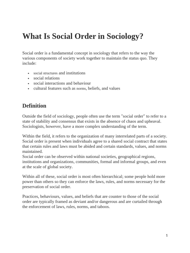 Understanding Social Order in Sociology | PDF | Émile Durkheim | Society