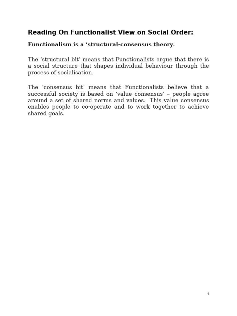 Social Order - Functionalist Reading | PDF | Émile Durkheim | Society