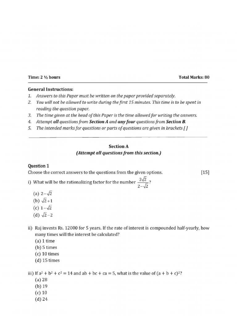 Maths 2025 Class 9 Set 1 | PDF