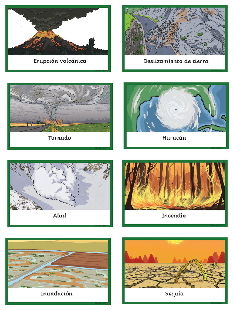 Tarjetas de Vocabulario Desastres Naturales | PDF